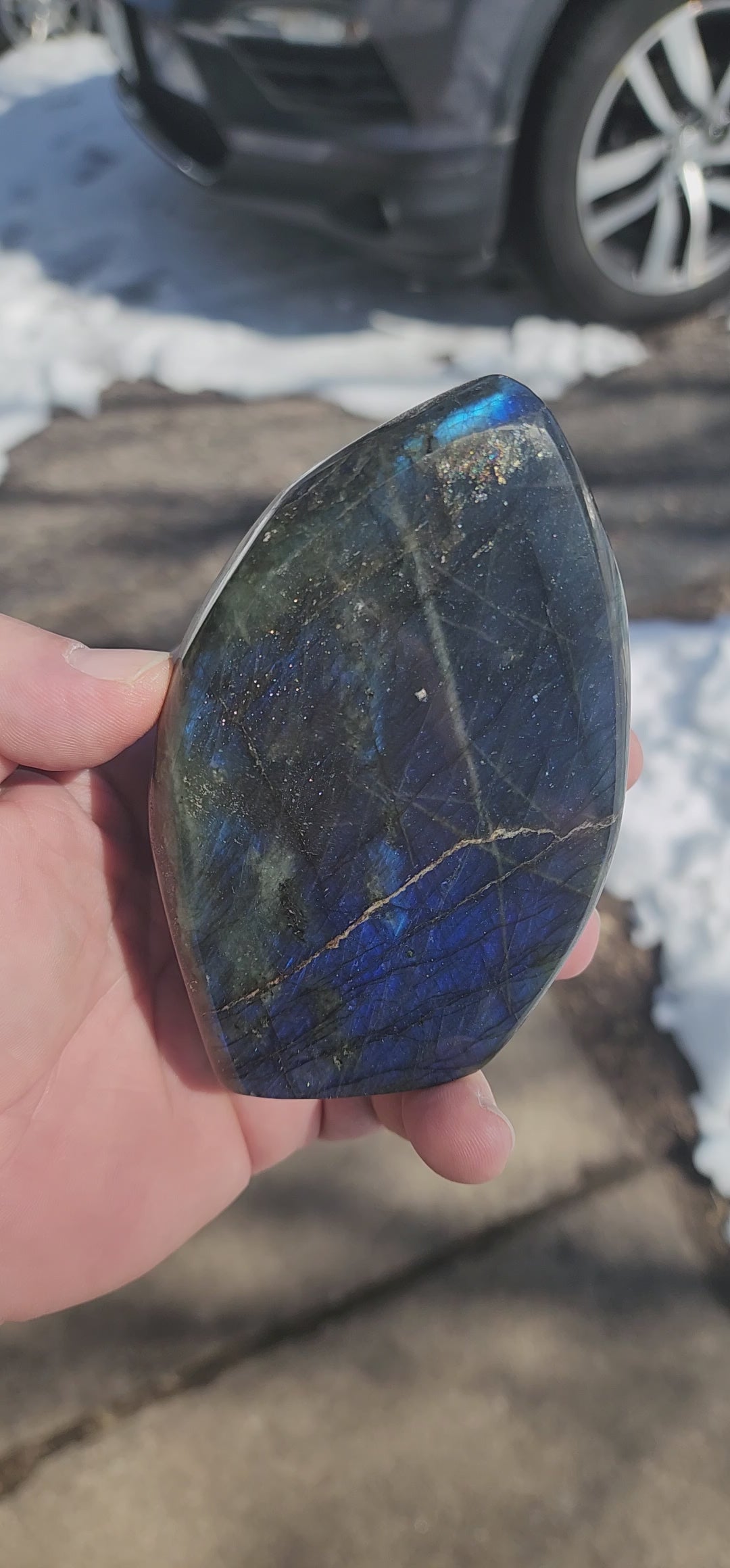 Spectrolite with pyrite freeform – GeoCreations Crystals